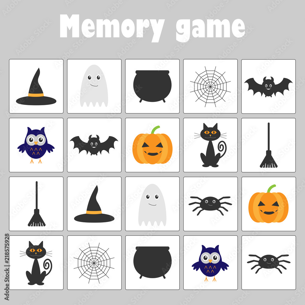 Memory game with pictures (halloween theme) for children, fun education ...