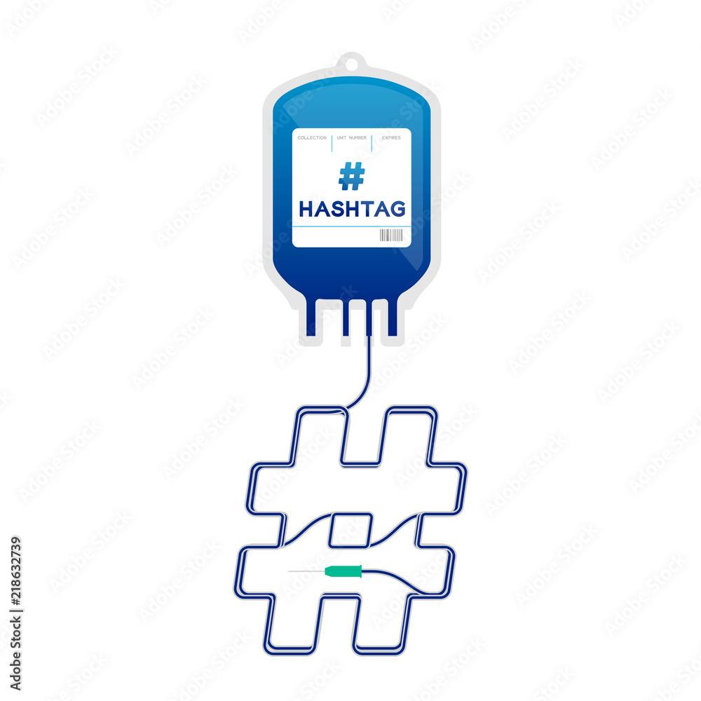 Blood bag blue color and Hashtag sign shape made from cord illustration ...
