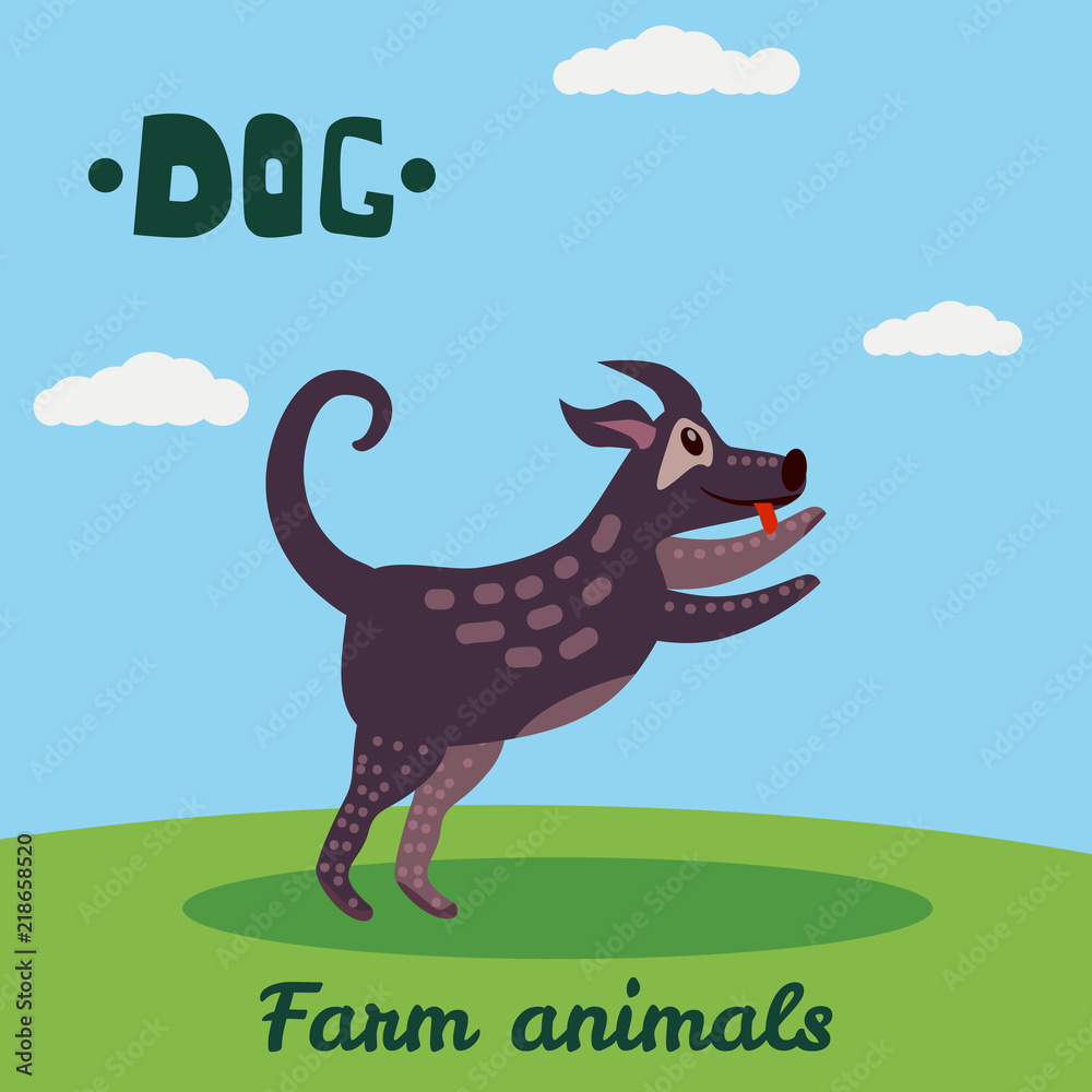 Cute Dog, farm animal character, farm animals, vector illustration on ...