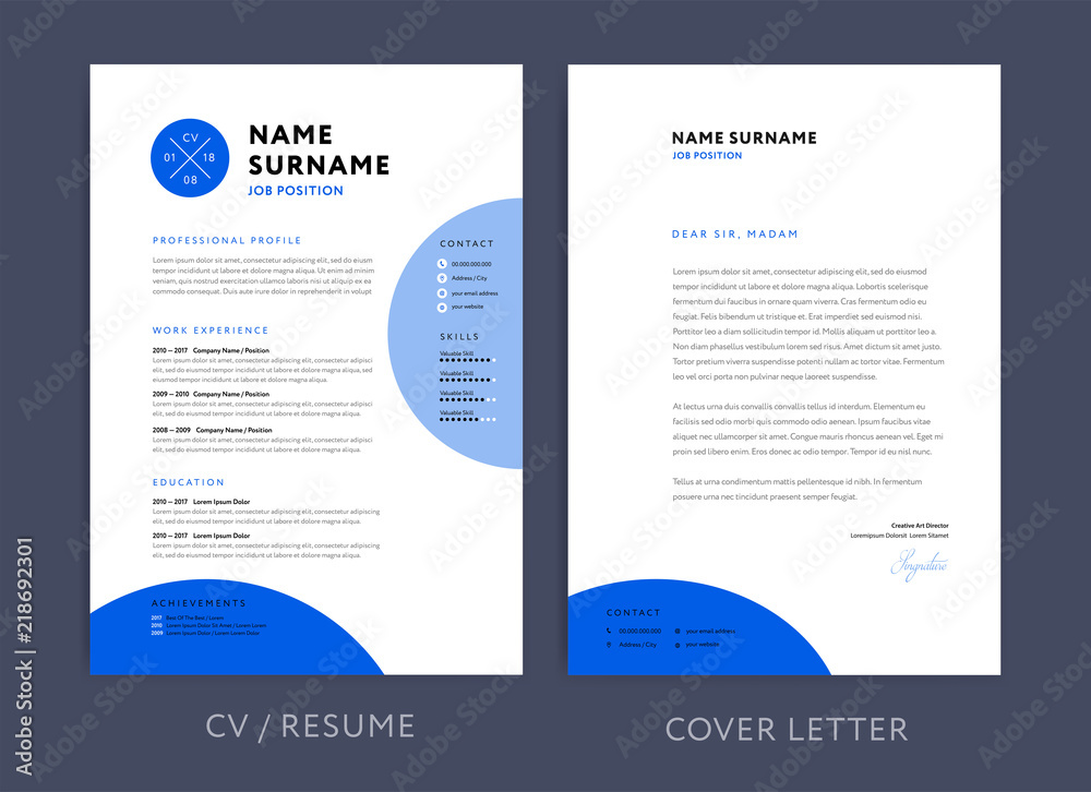 Professional CV resume template blue design and letterhead / cover ...