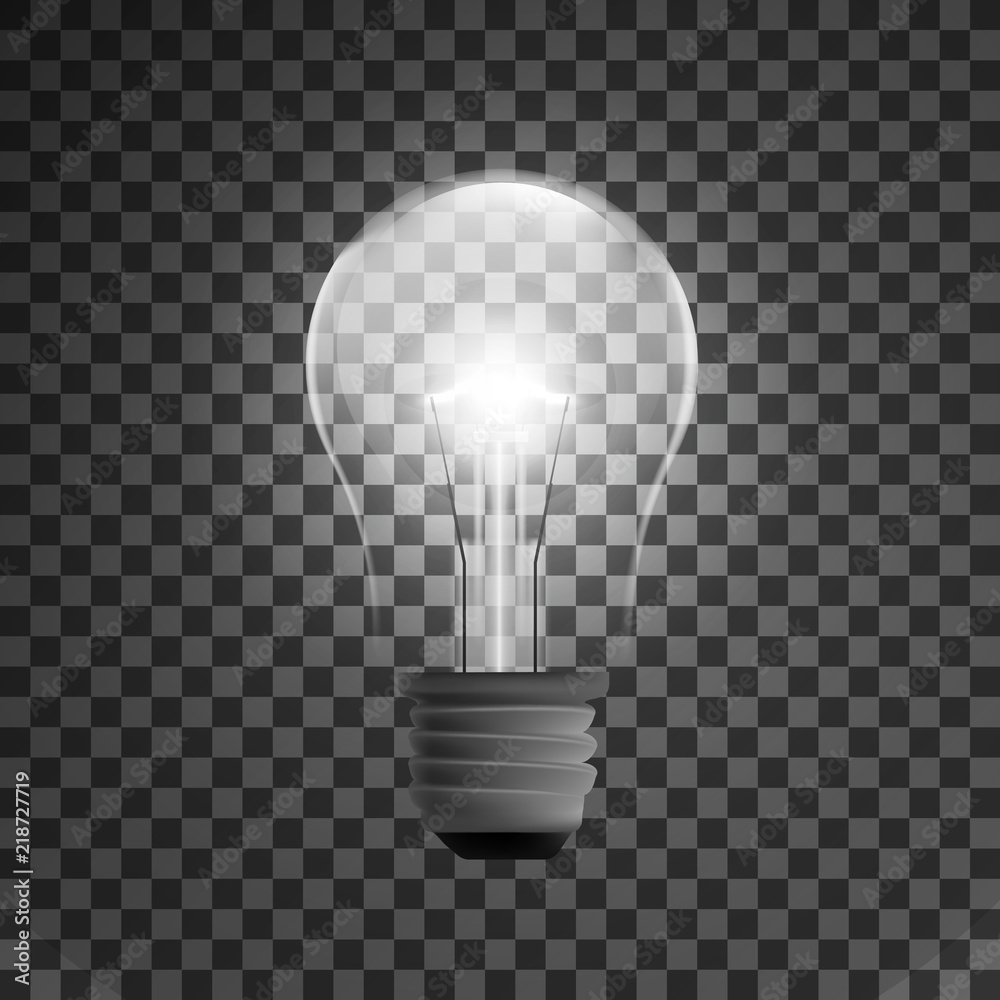 Realistic bulb with shining light. Illustration isolated on transparent ...