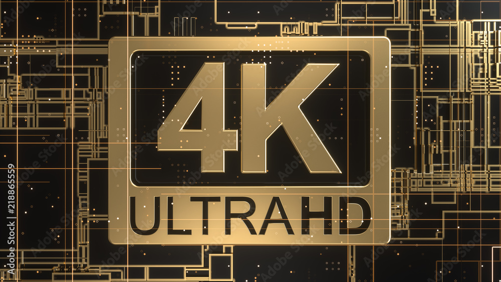 4K ultra hd symbol on abstract electronic circuit board. Television ...