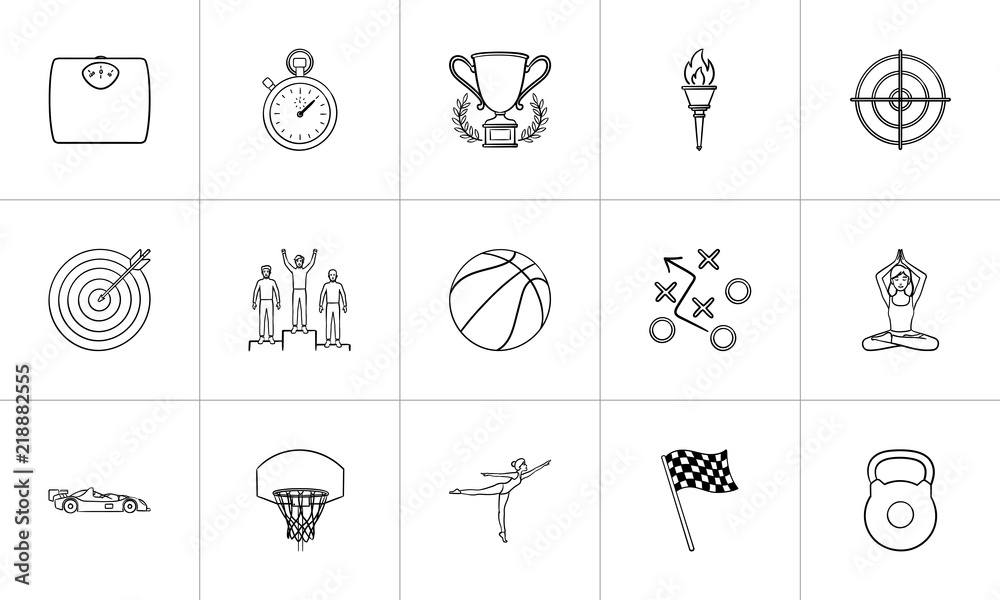 Sport and competition hand drawn outline doodle icon set. Outline ...