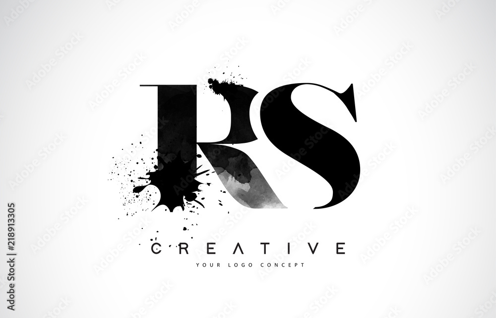 RS R S Letter Logo Design with Black Ink Watercolor Splash Spill Vector ...