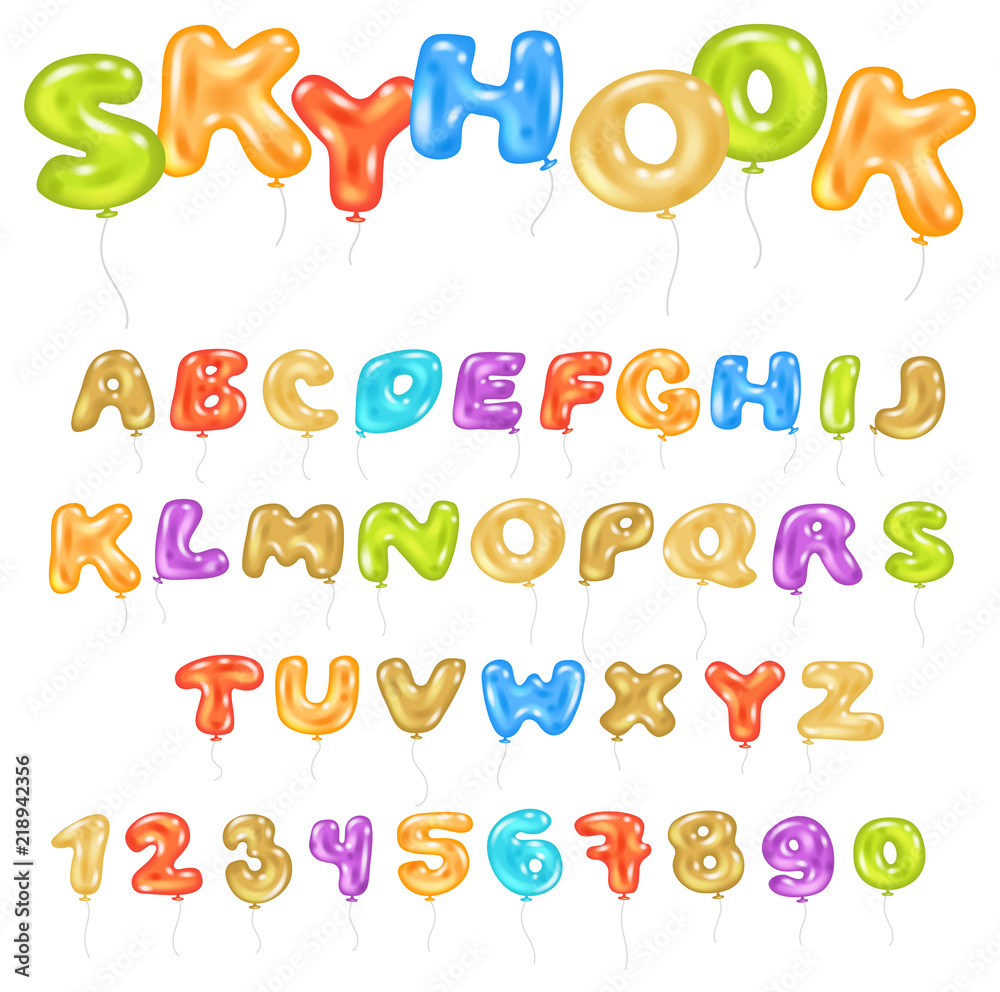 Alphabet ABC vector balloon kids alphabetical font with helium color ...