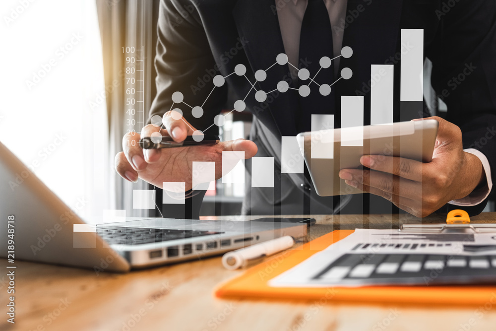 Big data analytics with business intelligence (BI) concept. businessman ...