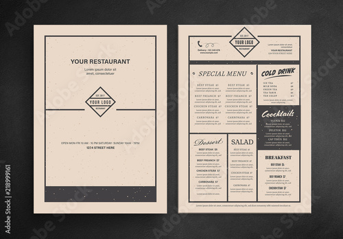 Vintage-Style Restaurant Menu Layout. Buy this stock template and ...
