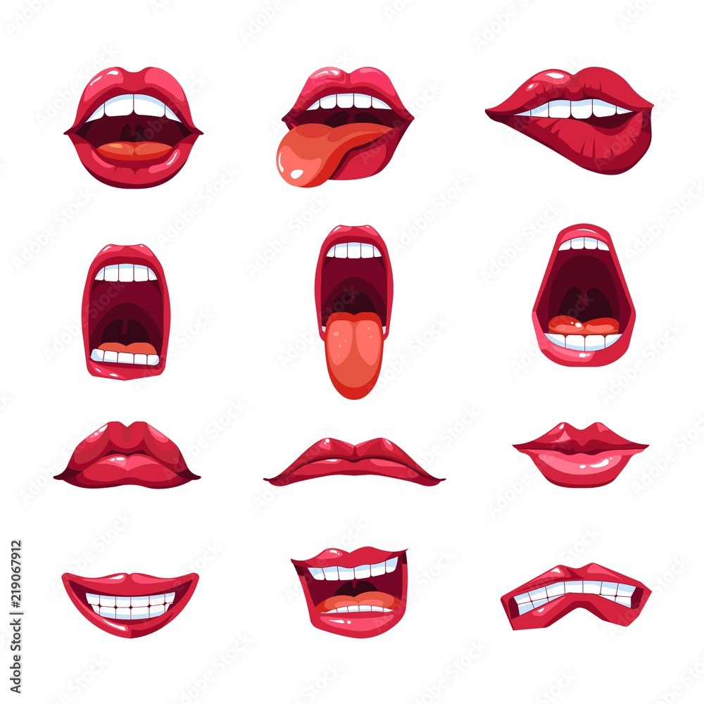 Mouth lips and tongue smile vector emoji icons Stock Vector | Adobe Stock