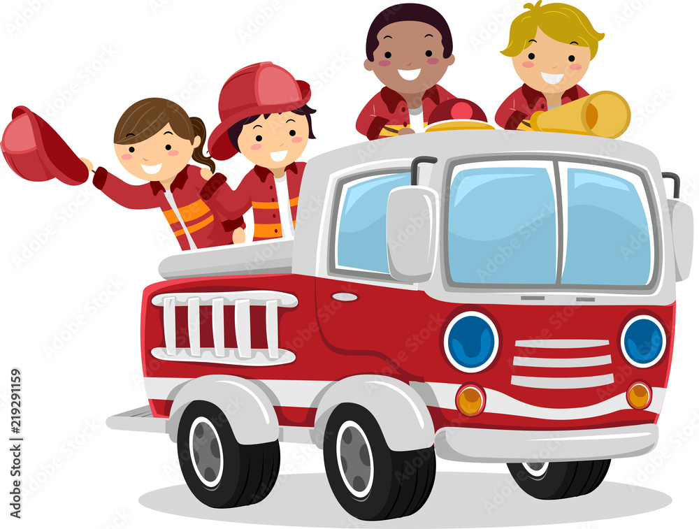Stickman Kids Fire Truck Illustration Stock Vector | Adobe Stock