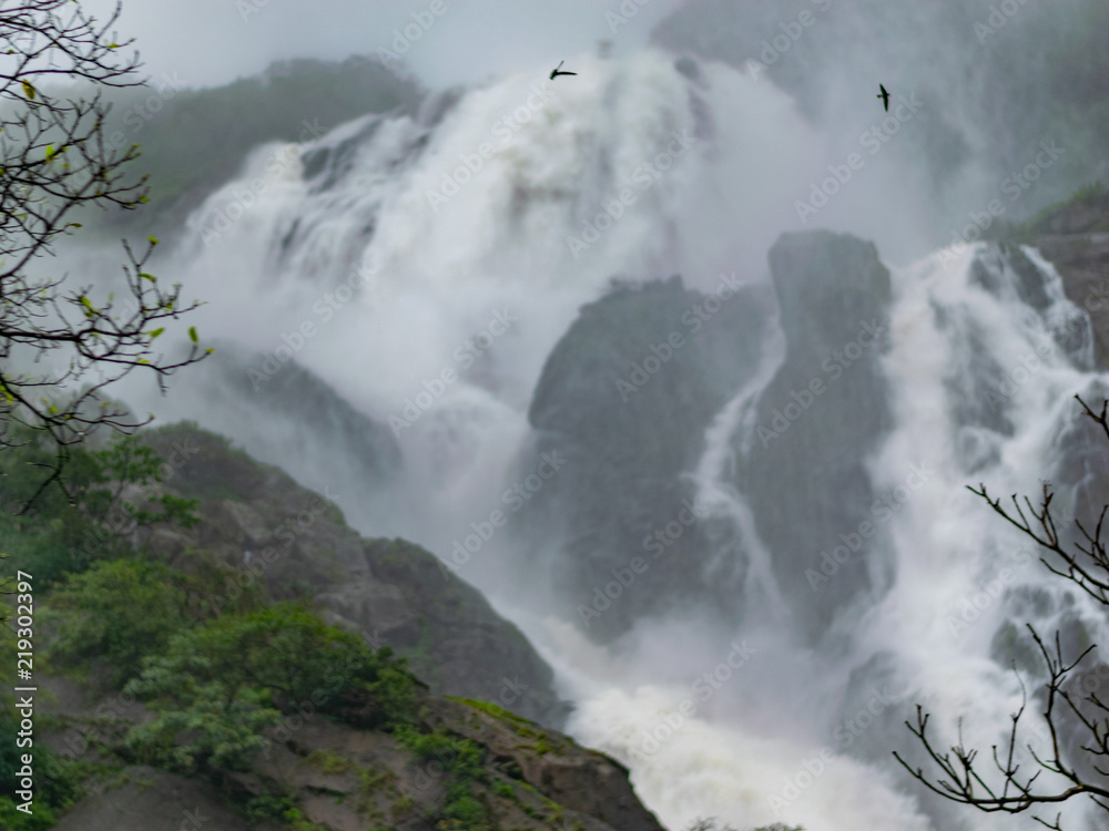 Image Of Dudhsagar waterfall and Scenic Train Route in raining season ...