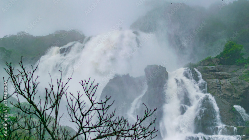 Image Of Dudhsagar waterfall and Scenic Train Route in raining season ...
