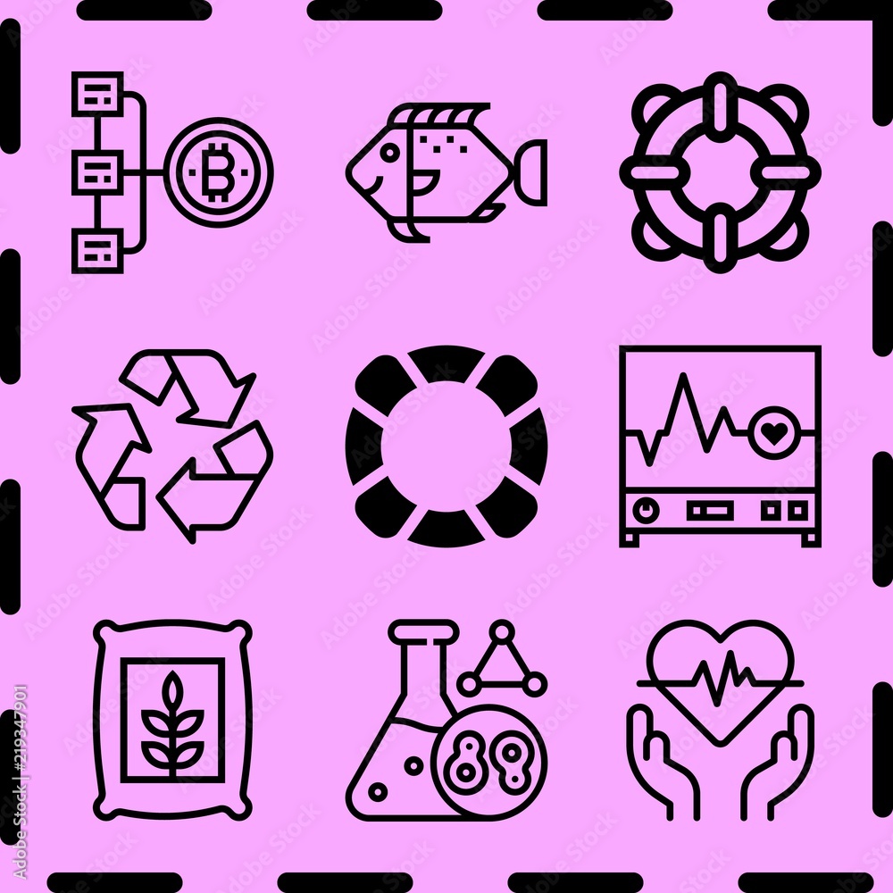 Vector de Stock Simple 9 icon set of life related heart rate, lifebuoy ...