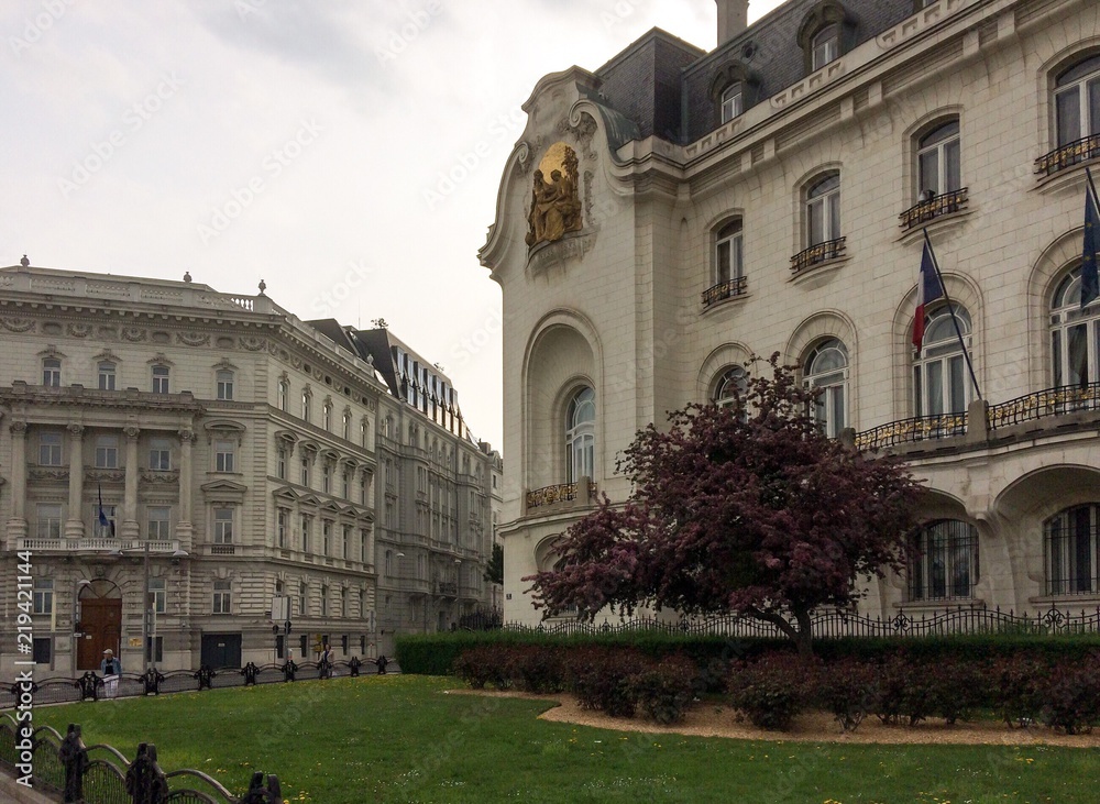 Embassy of France, flags near the embassy of France, bars on the ...