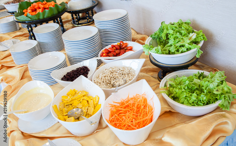 salad bar with vegetables in the restaurant, healthy food. Fresh ...