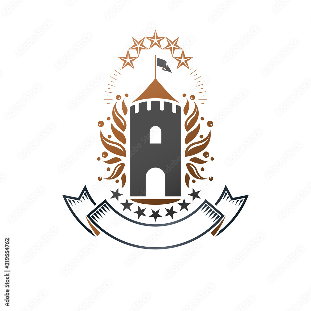 Ancient Castle emblem. Heraldic Coat of Arms decorative logo isolated ...