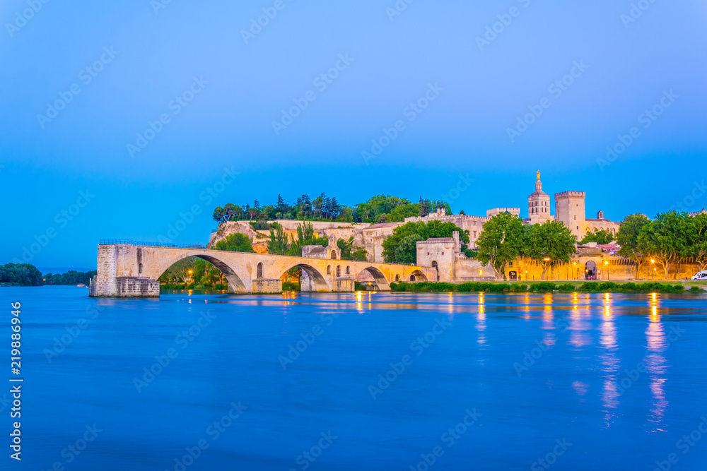 Sunset view of cityscape of Avignon with Palais des Papes, Cathedral of ...