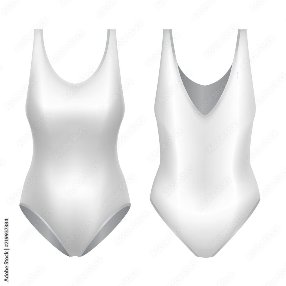 Realistic Detailed 3d White Blank Swimsuit Woman Template Mockup Set ...