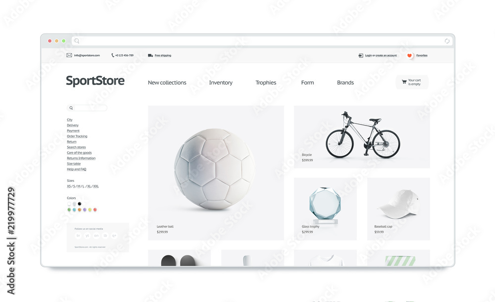 Sport webstore site template mock up isolated, 3d illustration ...