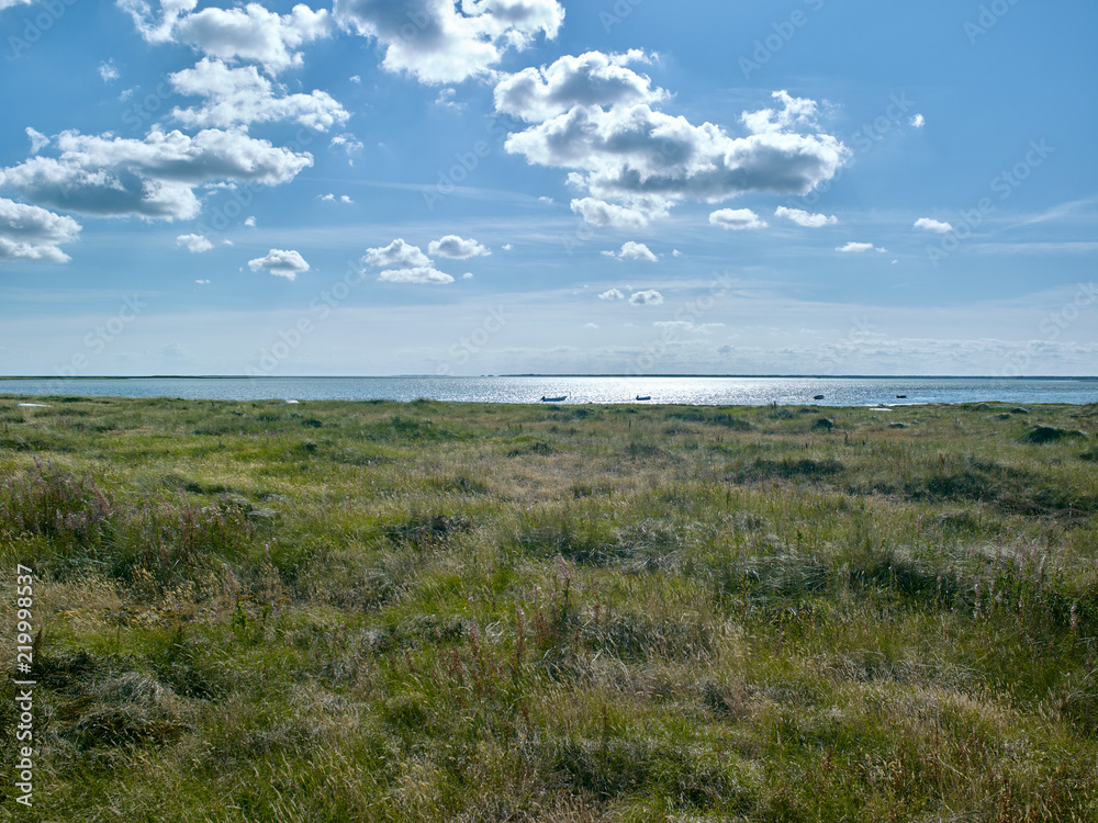Laesoe / Denmark: View from the dune at Bloeden Hale over the coastal ...