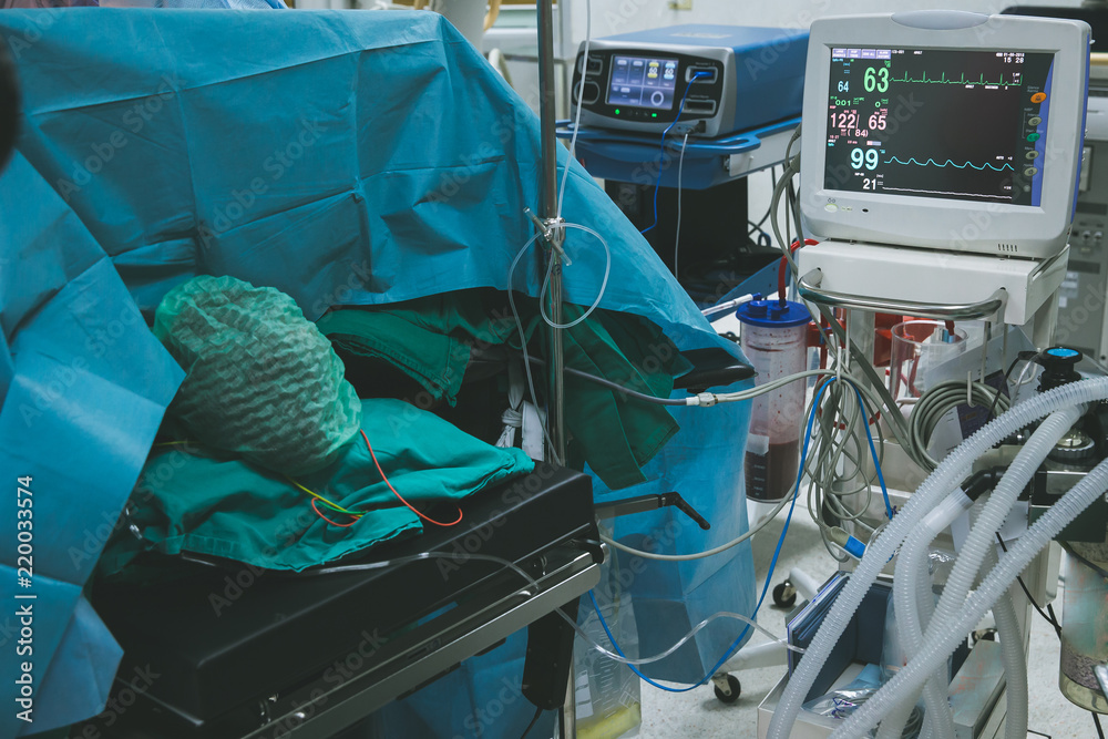Electrocardiogram in hospital CT Scan room. heart rate monitor in ...