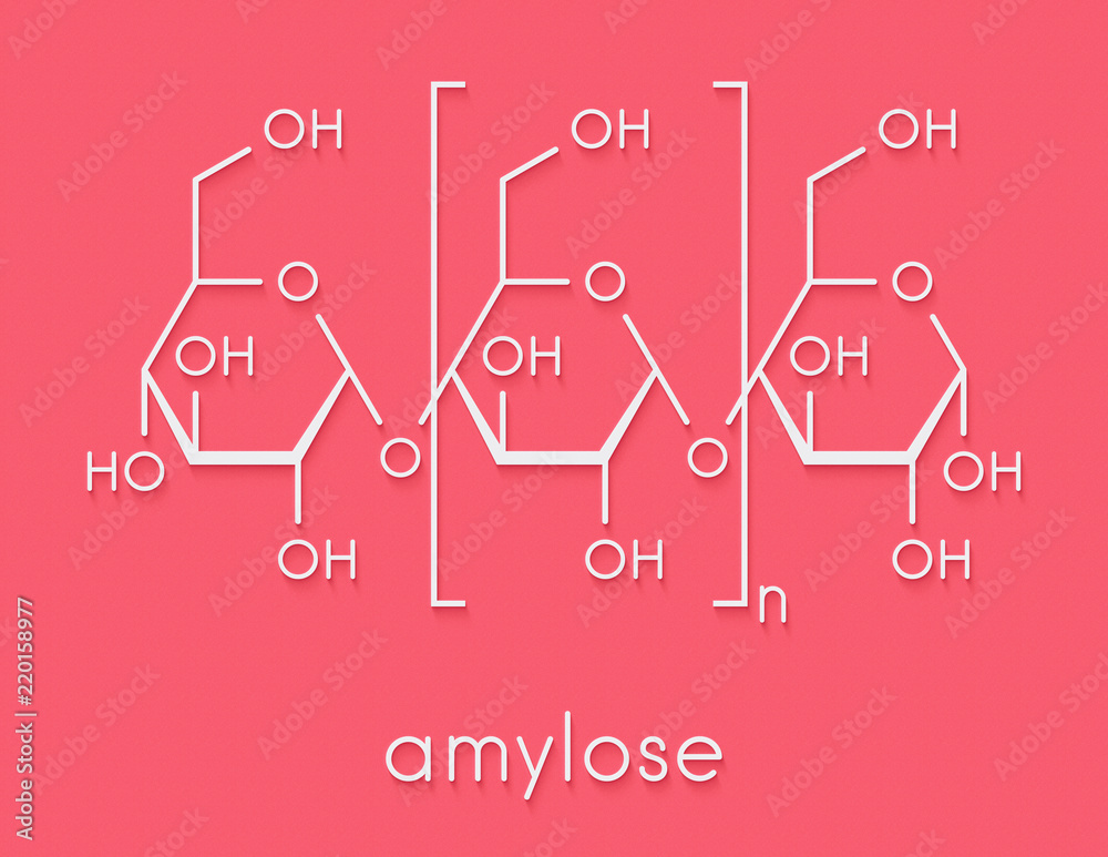 Amylose polysaccharide polymer, chemical structure. Component of starch ...