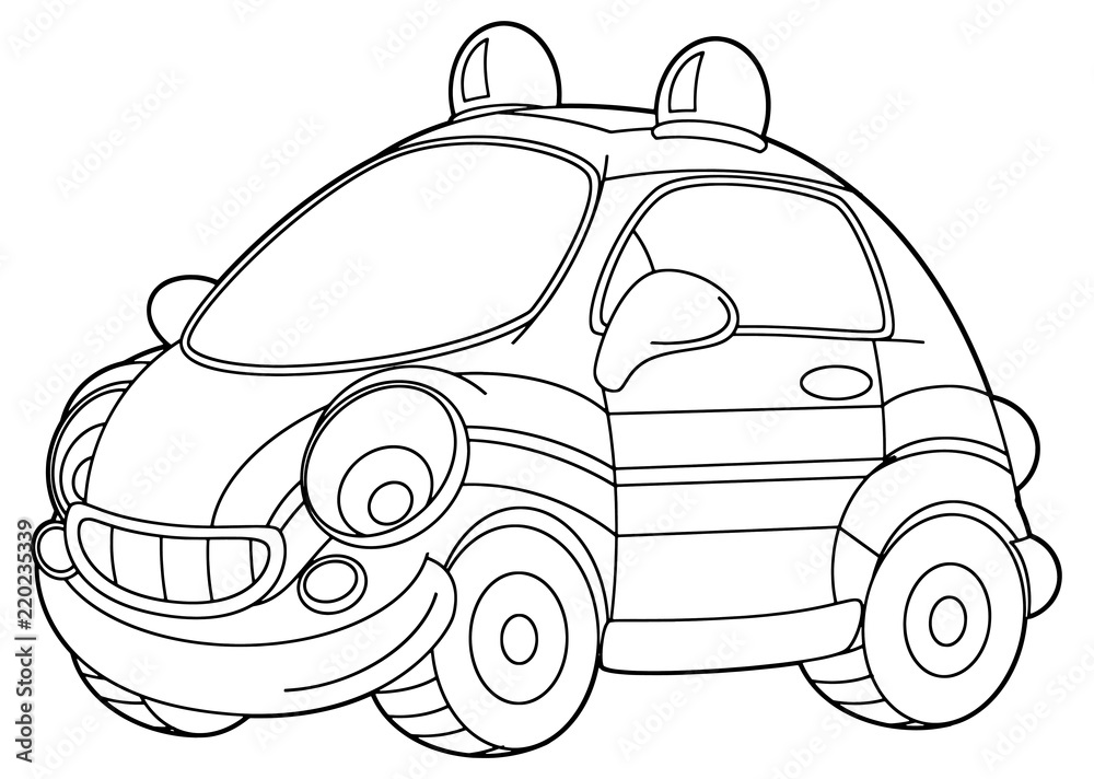 cartoon scene with vector car - coloring page - illustration for ...