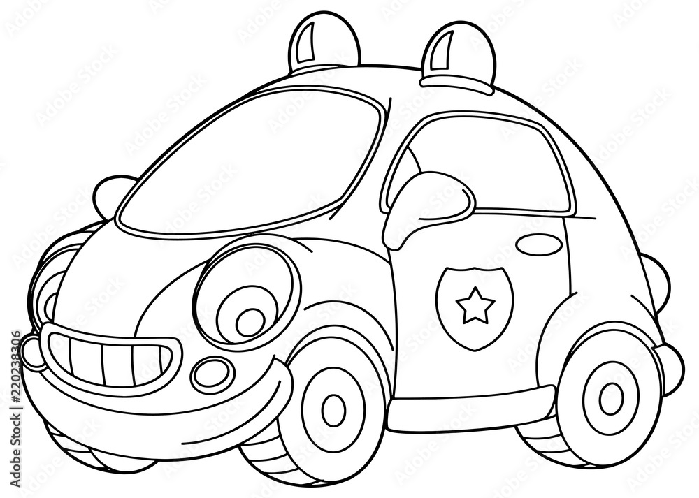 cartoon scene with vector police car - coloring page - illustration for ...