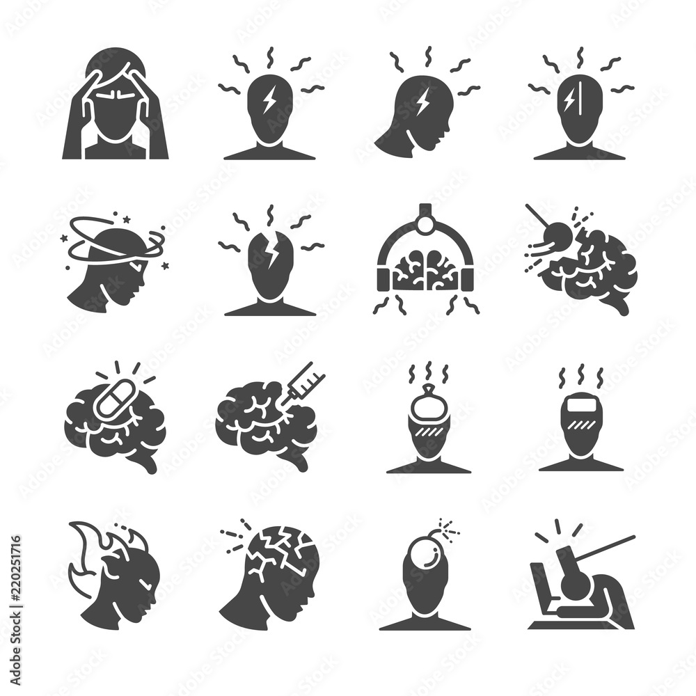 Headache icon set. Included the icons as Tension headaches, Cluster ...