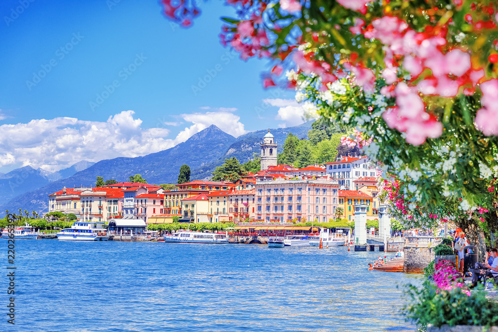Lake Como, town Bellagio, Italy. Fascinating scenery of coastal town in ...