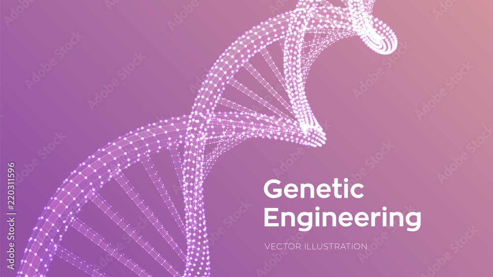 DNA sequence. Wireframe DNA molecules structure mesh. DNA code editable ...