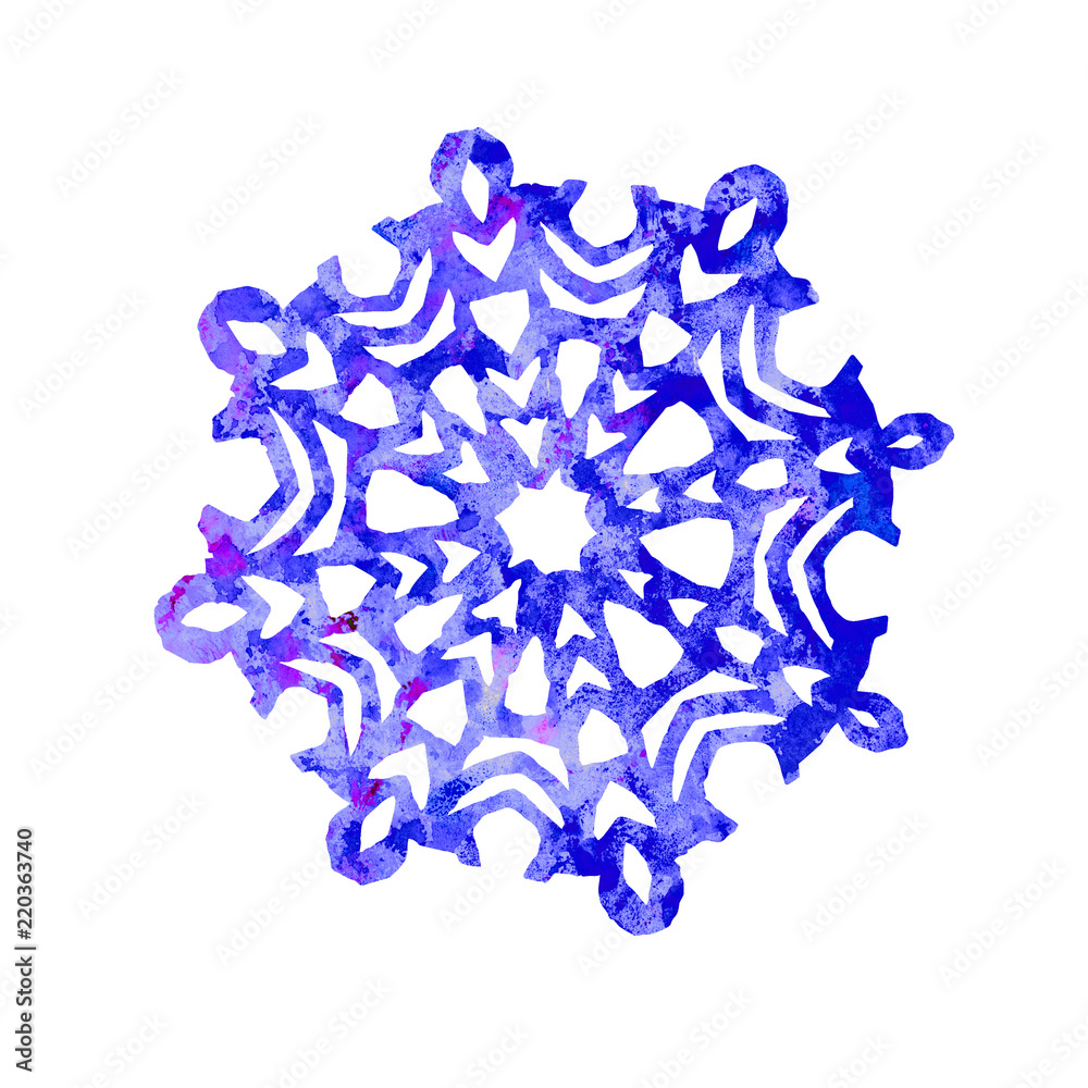 Snowflake, cut out shape with dark blue splashes color palette, hand ...