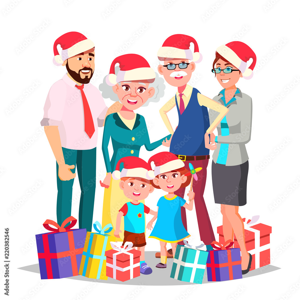 Christmas Family Vector. Full Family. Portrait. Winter Holidays. In ...
