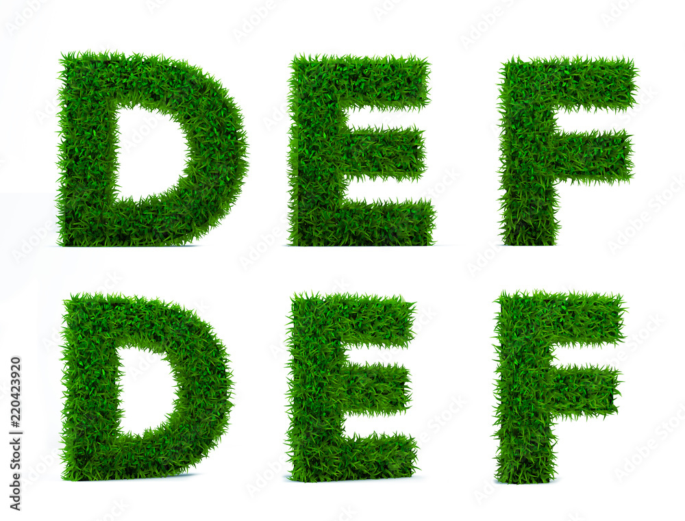 Letter of grass alphabet. Grass letter D, E, F, isolated on white ...