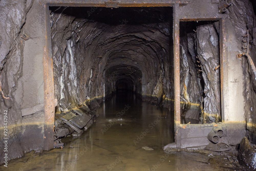 Underground abandoned gold iron ore mine shaft tunnel gallery passage ...