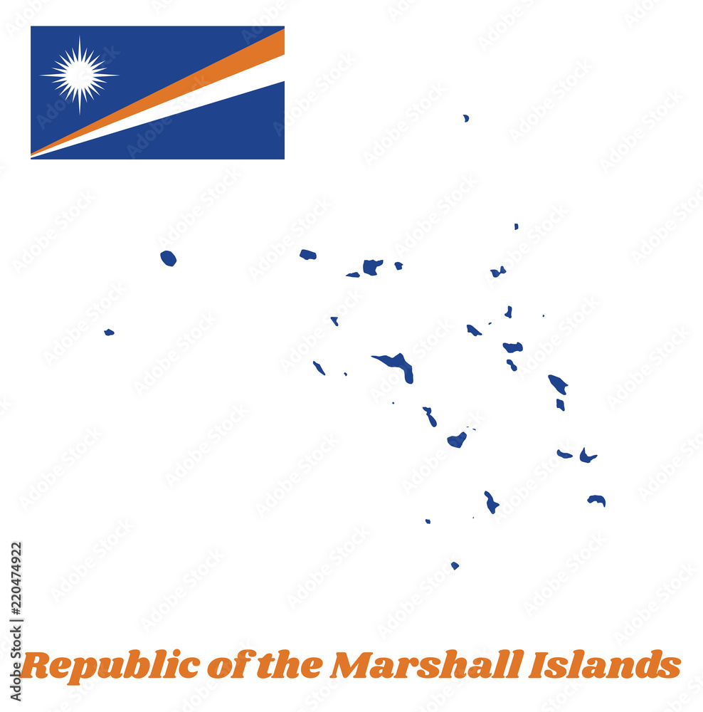 Stockvector Map outline and flag of Marshall. A blue field with two ...