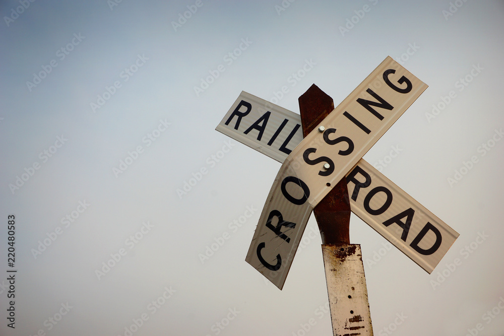 old worn and rusted railroad crossing sign Stock Photo | Adobe Stock
