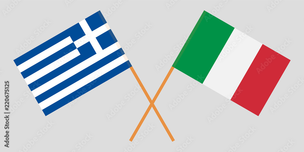 Greece and Italy. Crossed Greek and Italian flags. Official colors ...