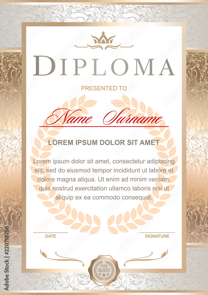 Diploma in the official, solemn, elegant, Royal style in white and gold ...