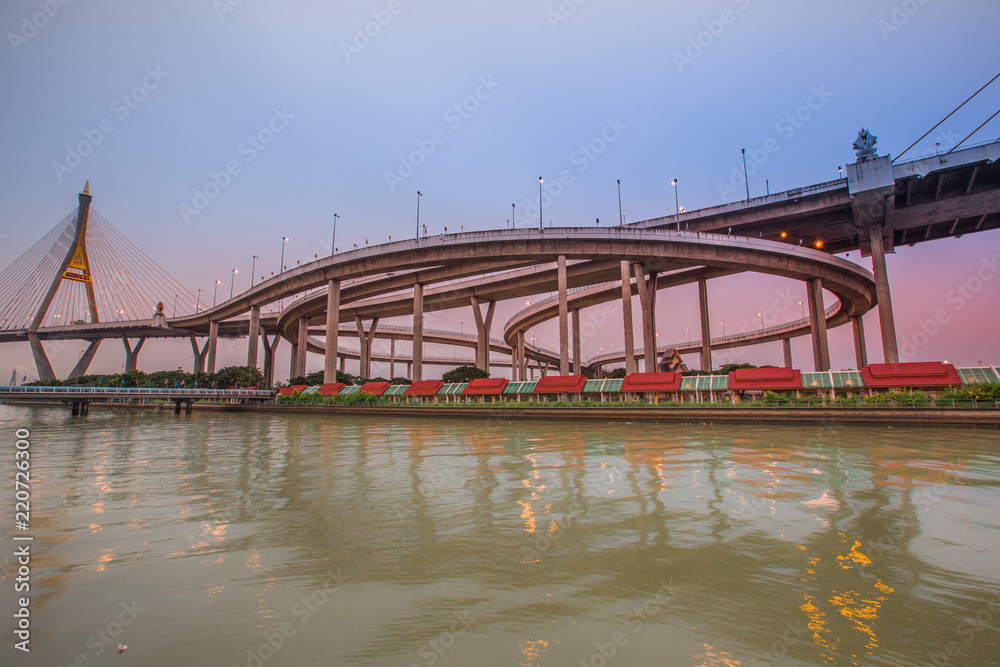 Bhumibol Bridge in Thailand, also known as the Industrial Ring Road ...