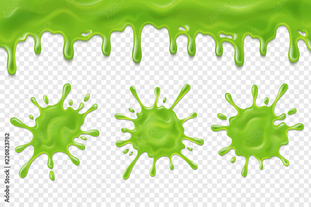 Dripping slime. Green dirt splat, goo dripping splodges of slime ...