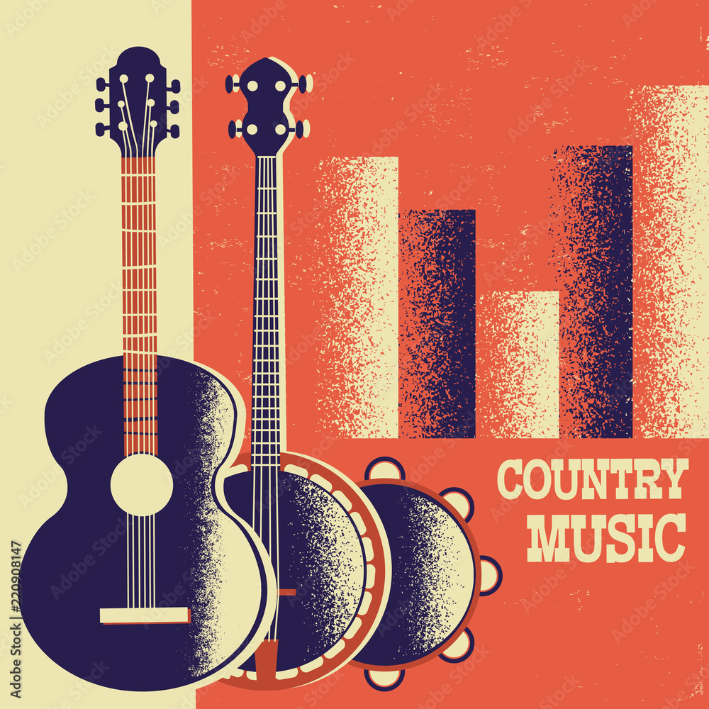 Country Music poster background with musical instruments and decoration ...