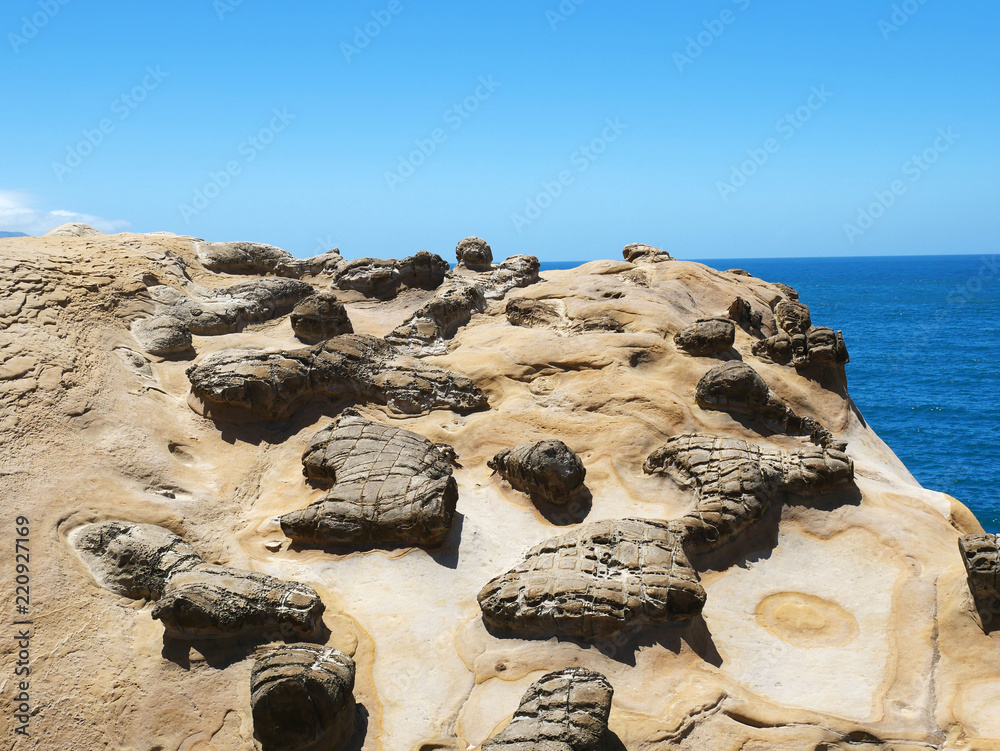 Ginger rock landscape in Yehliu Geopark, New Taipei, Taiwan. The ...