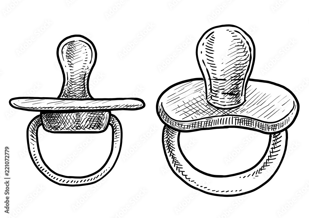 Baby pacifier illustration, drawing, engraving, ink, line art, vector ...