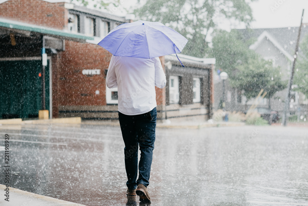 Man Walking In Rain