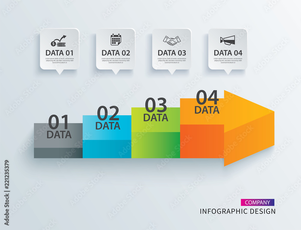 Infographics arrow timeline step with 4 data template. Vector Process chart background. Can be ...