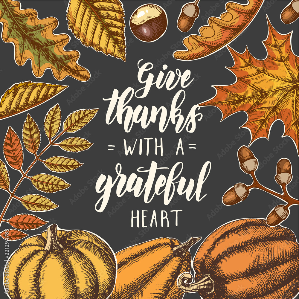 Foto de Stock Give thanks with a grateful heart - Thanksgiving day lettering calligraphy phrase ...