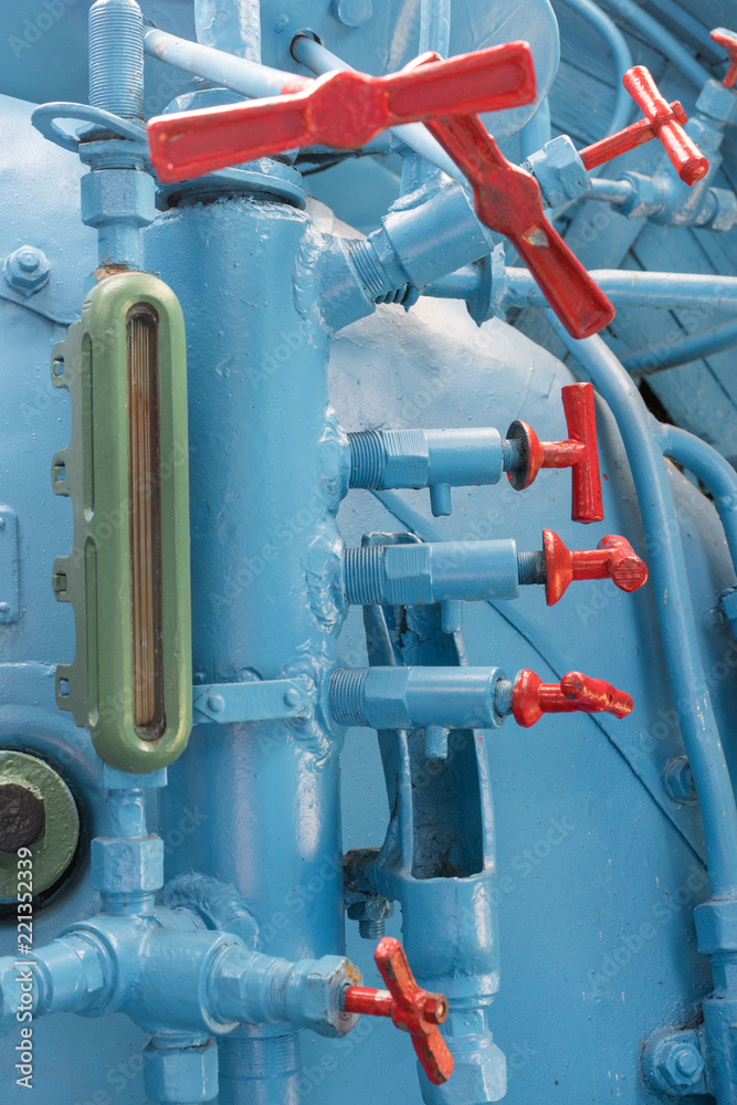 Mechanism of locomotive control panel on steam train.Old vintage ...