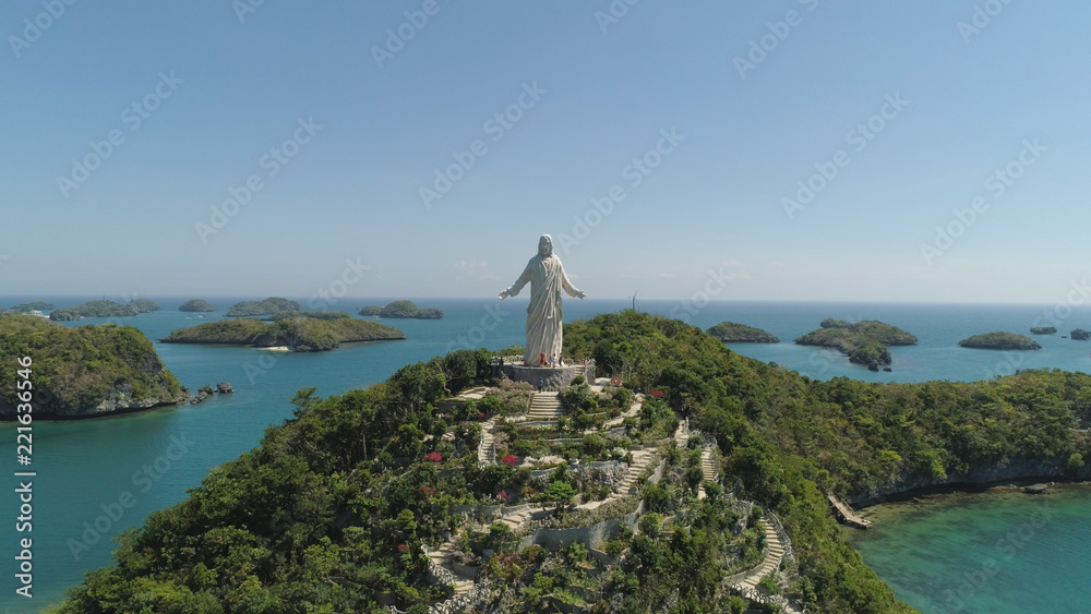 Statue of Jesus Christ on Pilgrimage island in Hundred Islands National ...