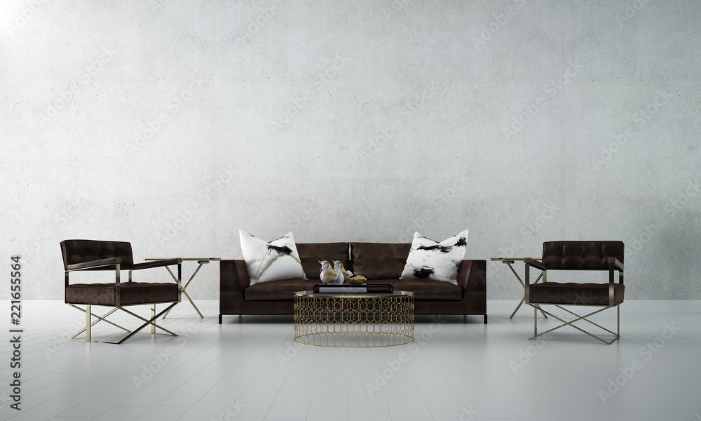 Modern loft living room interior design and concrete texture wall ...