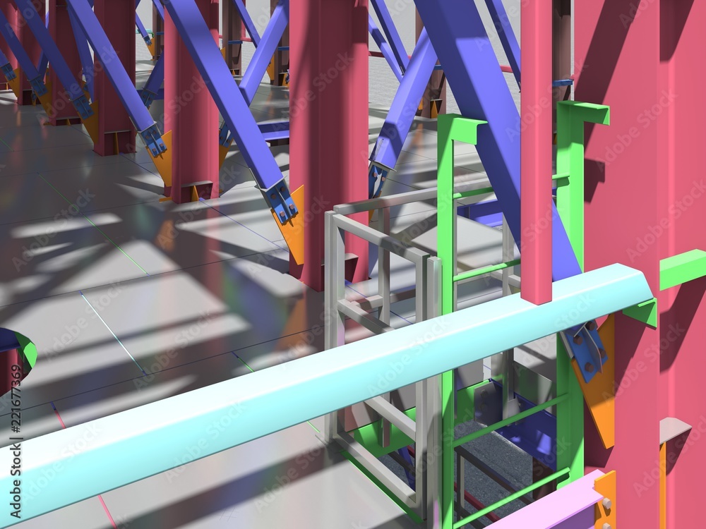 BIM model of a building made of metal structure. 3D architectural ...